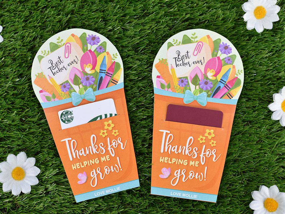 Printable Teacher Gift Card Holder Flower Design