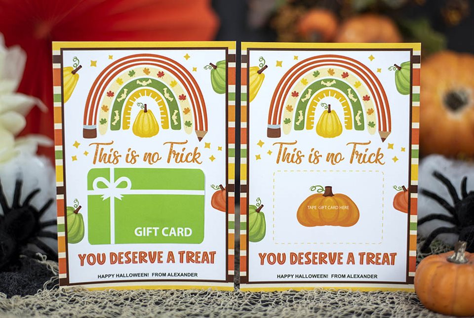 Printable Halloween Gift Card Holder Rainbow Design