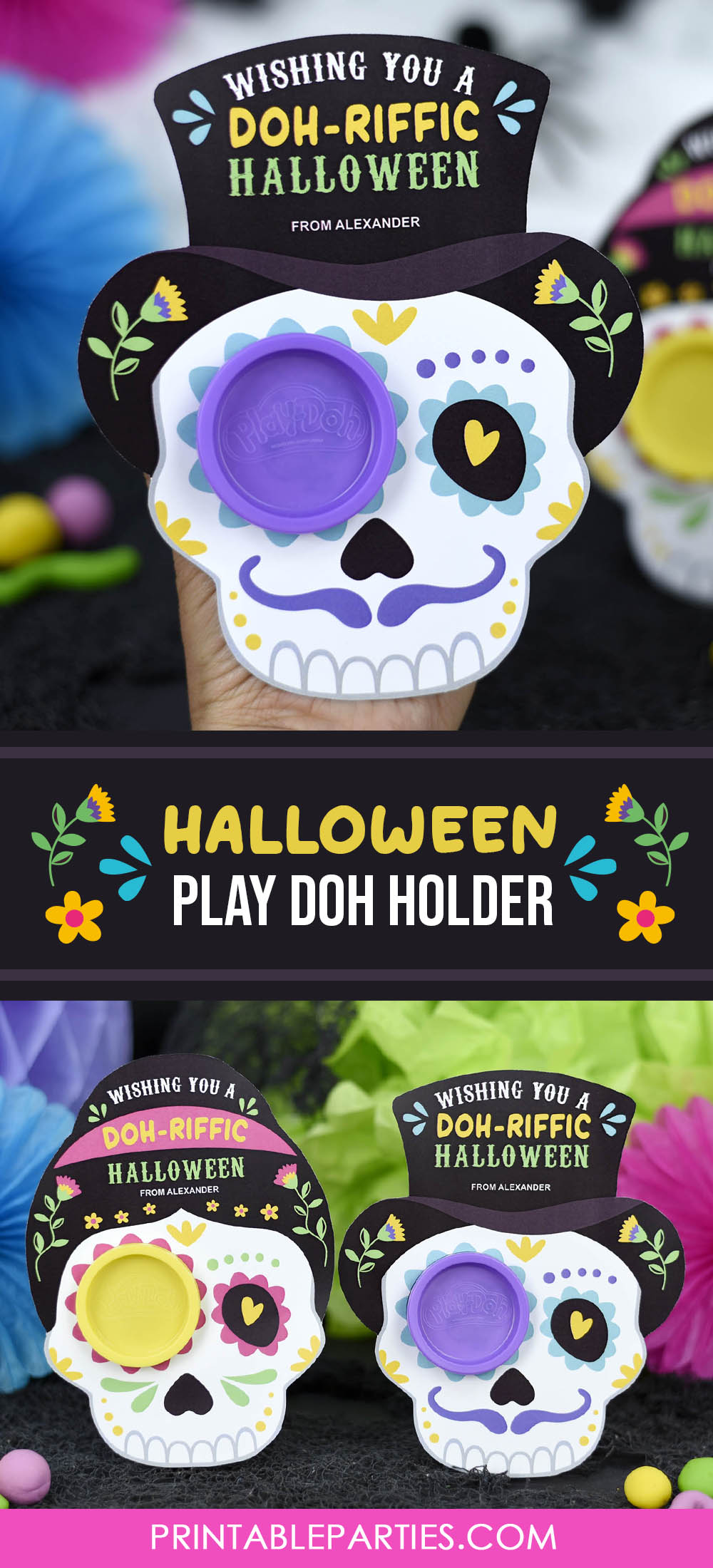 Printable Skull Play Doh Holders: A DOH-RIFFIC Halloween Classroom Gift ...