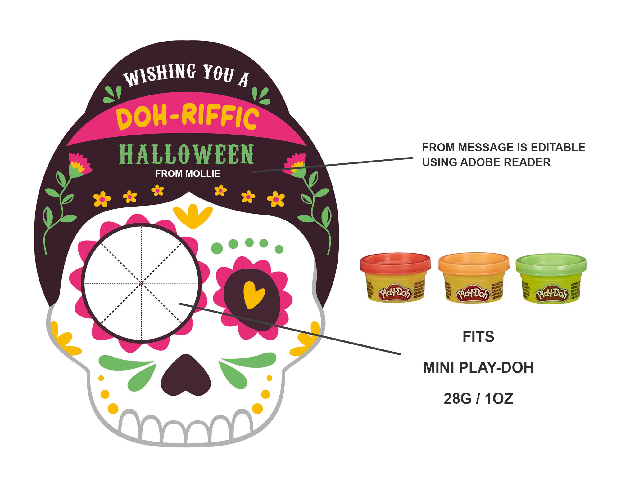 Printable Skull Play Doh Holders: A DOH-RIFFIC Halloween Classroom Gift ...